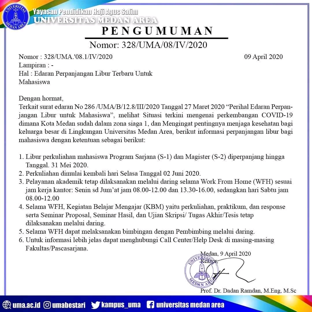Libur Kuliah Kembali Diperpanjang – Pusat Komputer